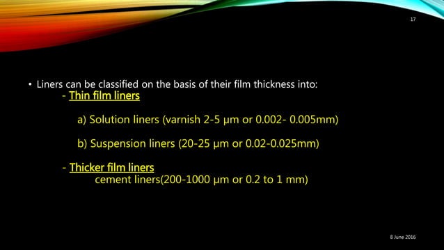 Liner Bases & Varnishes | PPTX | Dental Health | Diseases and Conditions