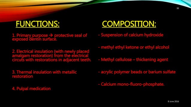 Liner Bases & Varnishes | PPTX | Dental Health | Diseases and Conditions