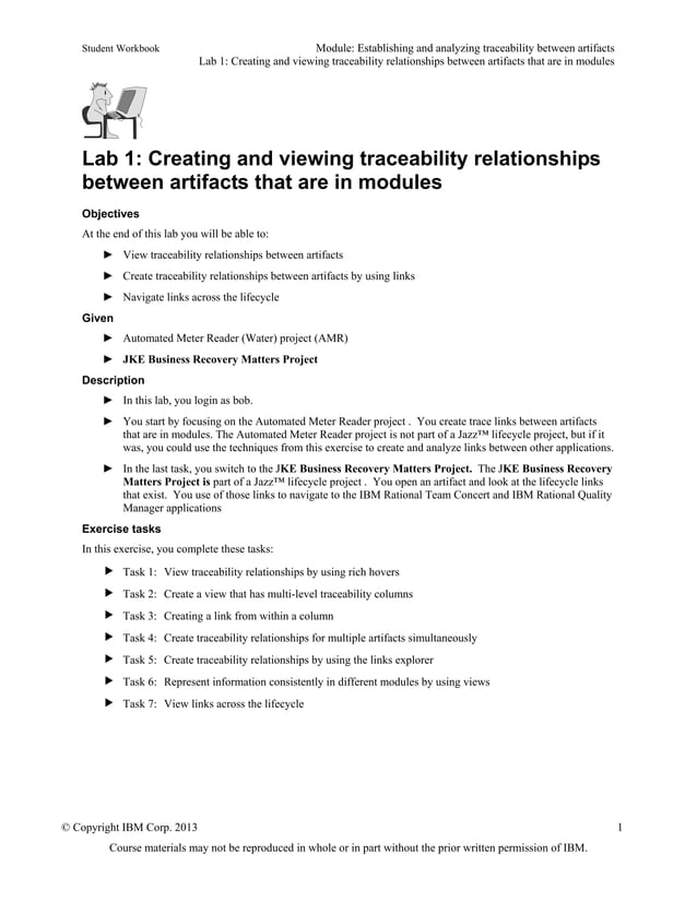 Lab 1: Creating and viewing traceability relationships between artifacts that are in modules | DOC