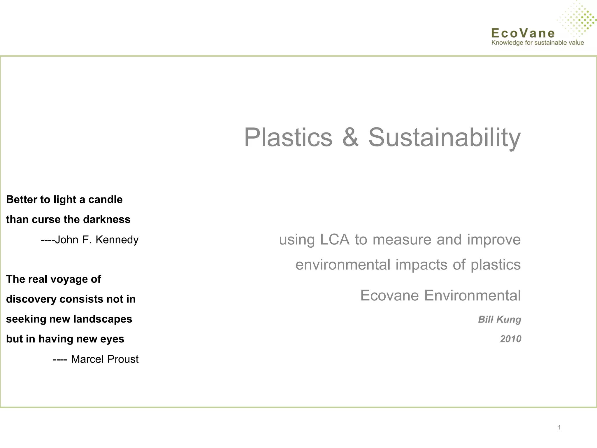 Lca And Sustainability With The Case Of Plastics | PPT