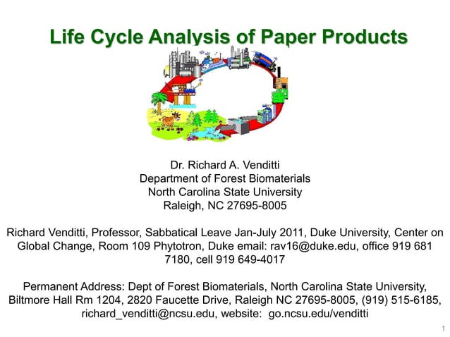 Life cycle analysis of paper products by North Carolina University | PPT