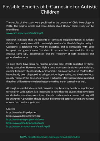 Effects of L-Carnosine for Autistic Children | PDF