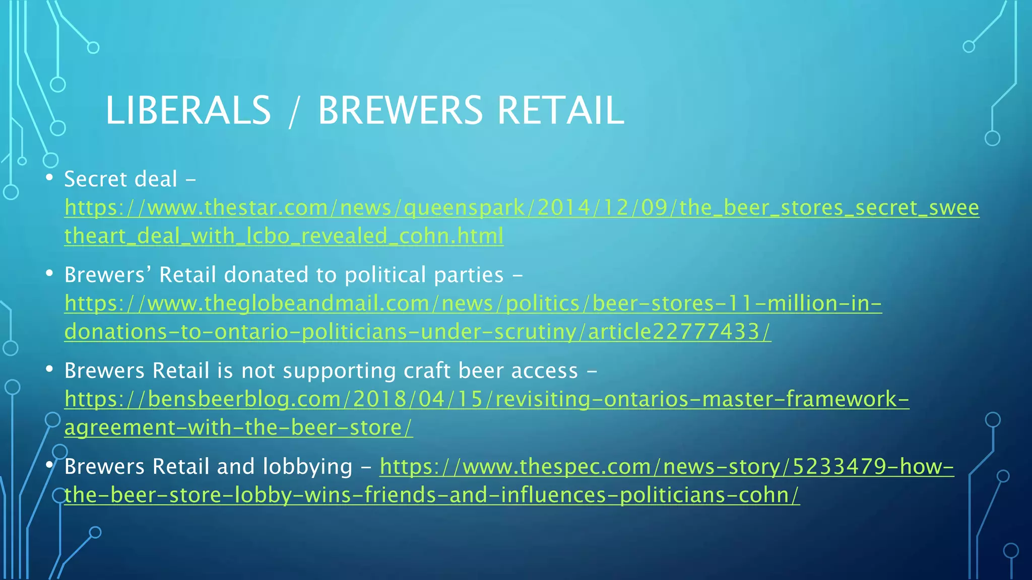 Ontario: LCBO and Brewers Retail| Issues facing Alcohol Distribution | PPT