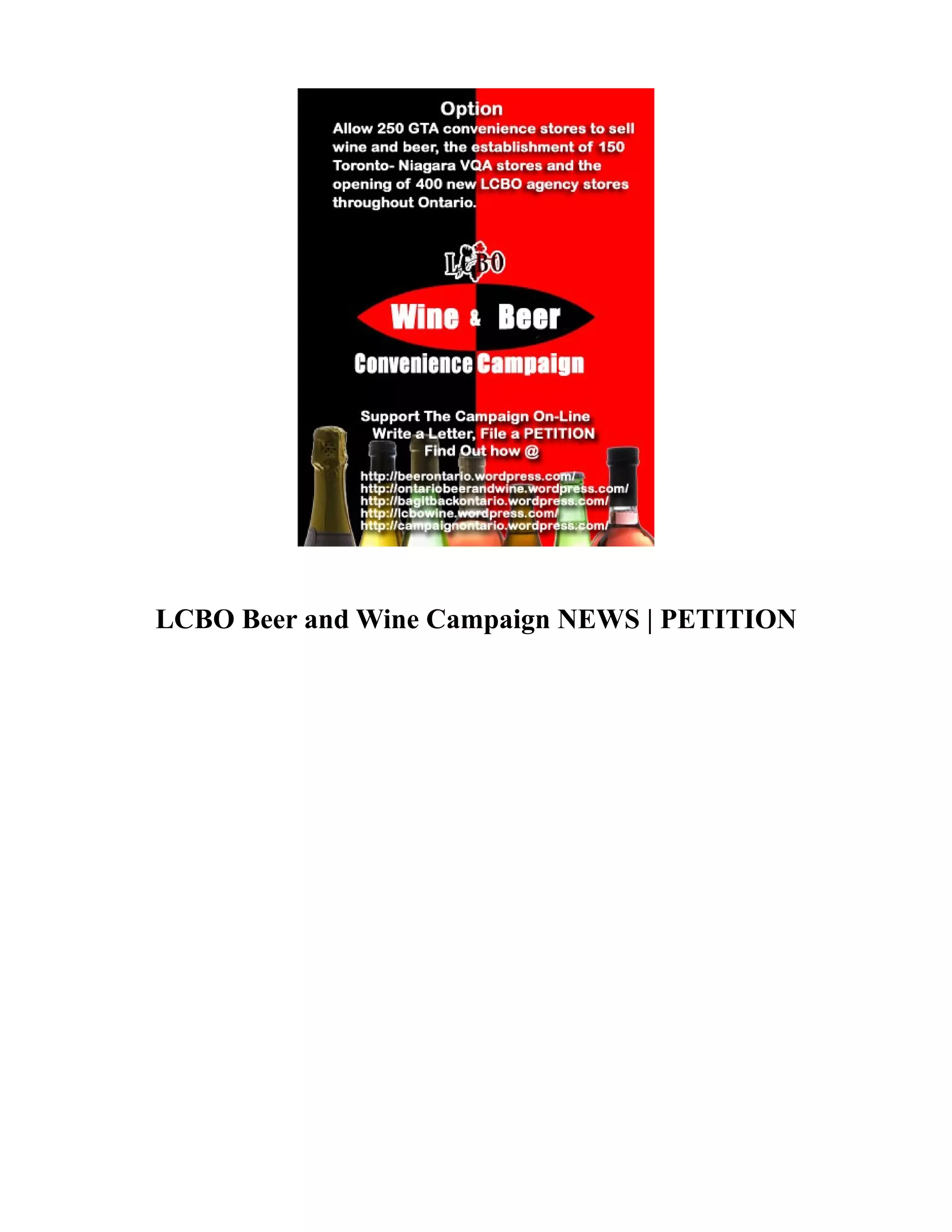LCBO Beer and Wine Convenience Campaign | Letters and Petitions Work | PDF