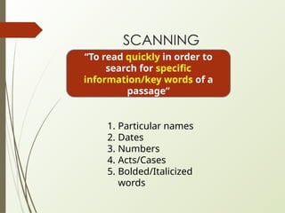Reading Strategies - Skimming and Scanning | PPTX