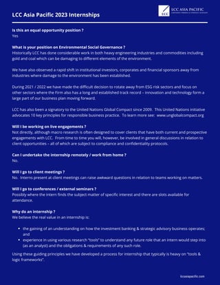 LCC Asia Pacific Internship FAQs | PDF