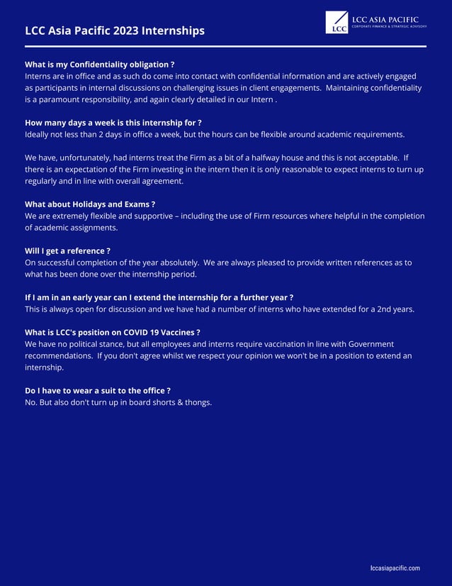 LCC Asia Pacific Internship FAQs | PDF