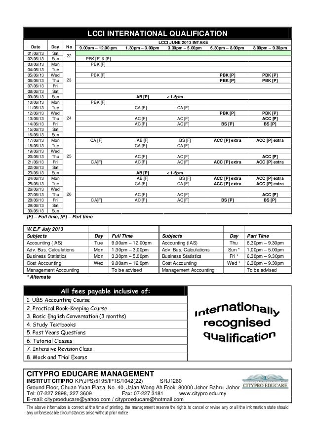 Lcci time table