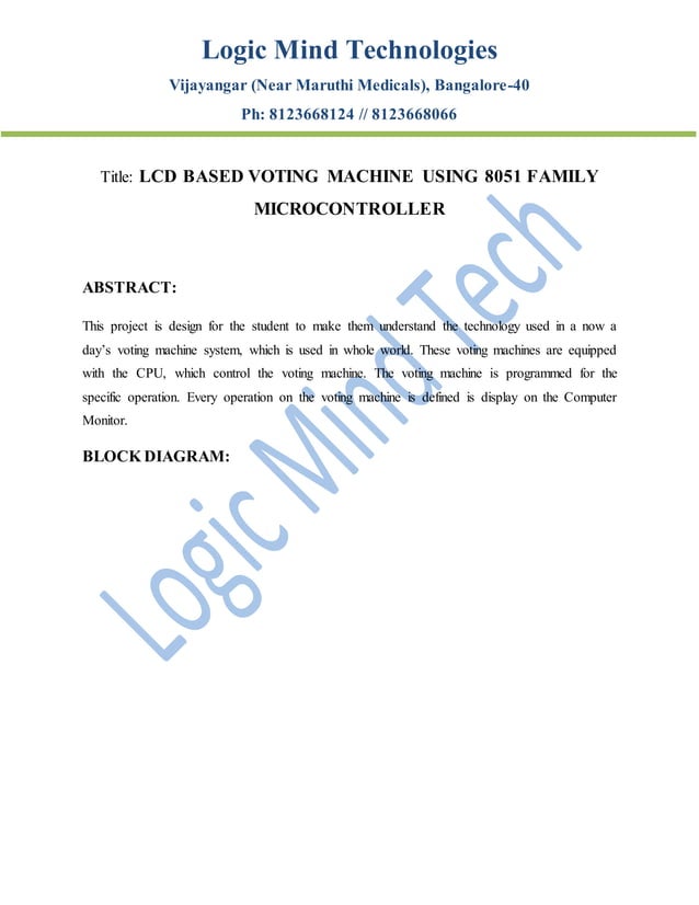 Lcd based voting machine using 8051 family microcontroller | DOCX