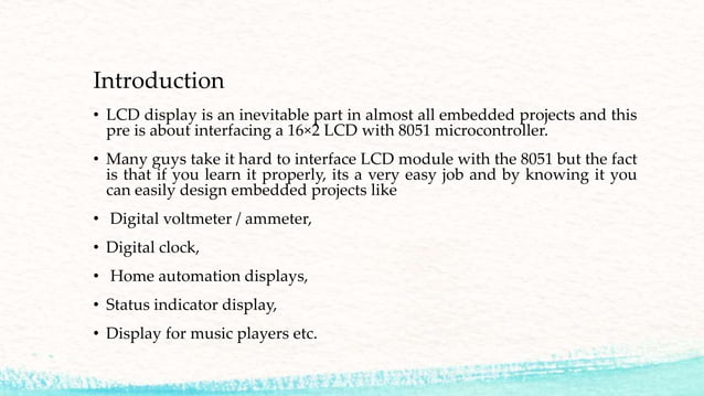 Lcd interfacing with microprocessor 8051 | PPTX