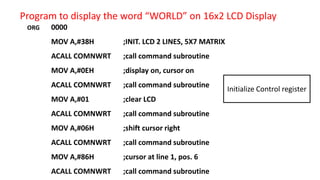 Lcd interfaing using 8051 and assambly language programming | PPTX