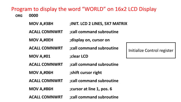 Lcd interfaing using 8051 and assambly language programming | PPTX