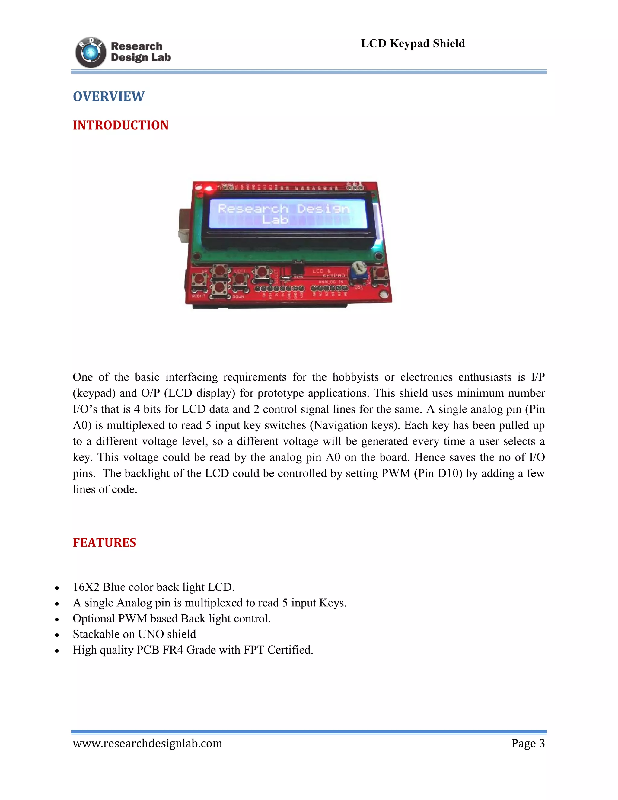 LCD Keypad Shield | PDF