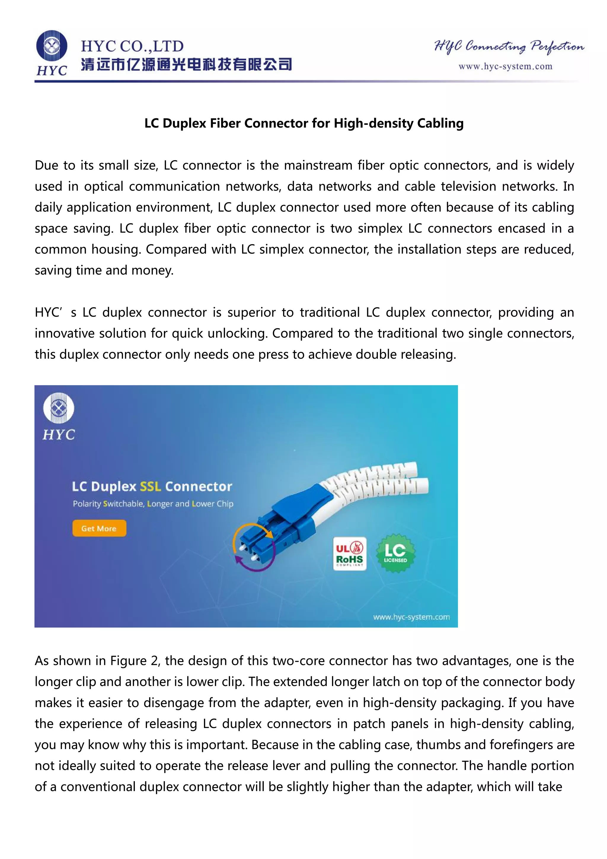Lc duplex fiber connector for high density cabling | PDF