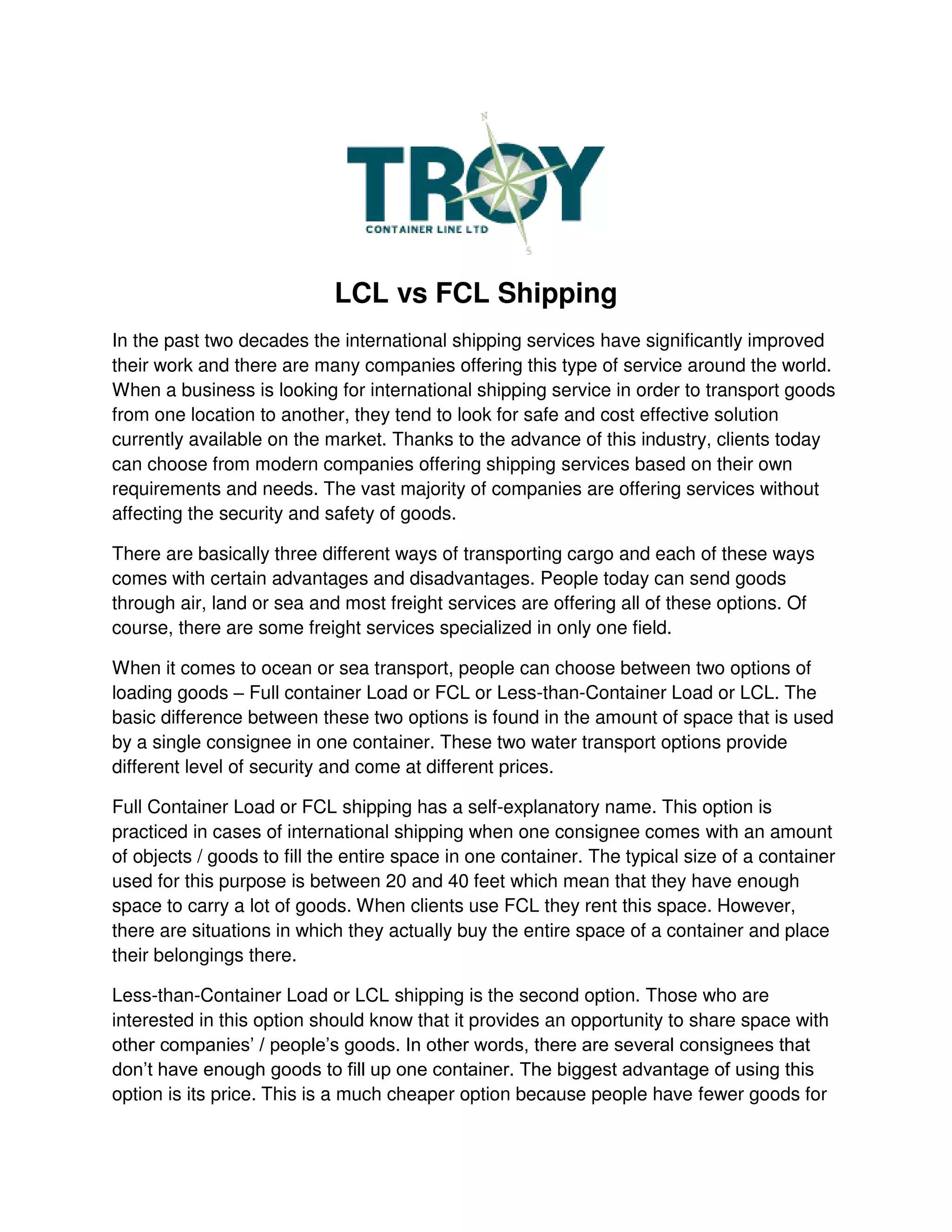 LCL vs FCL Shipping | PDF