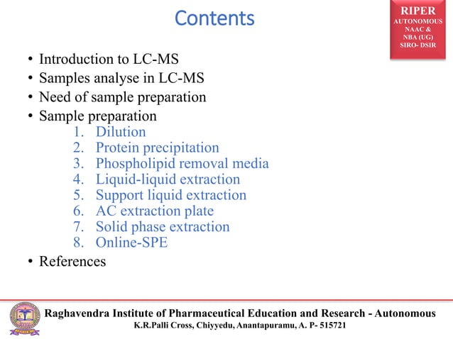 Sample Preparation in LC-MS | PDF | Chemistry | Science