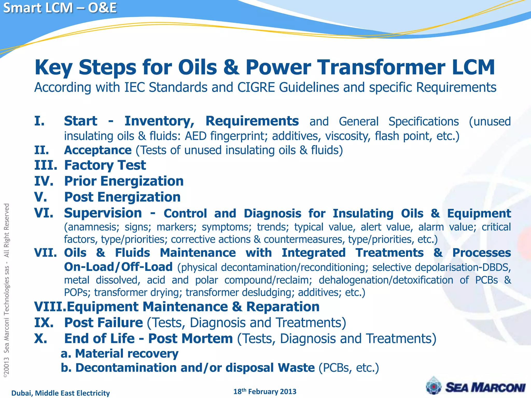 Life Cycle Management (LCM) of fleet of transformers with insulating ...