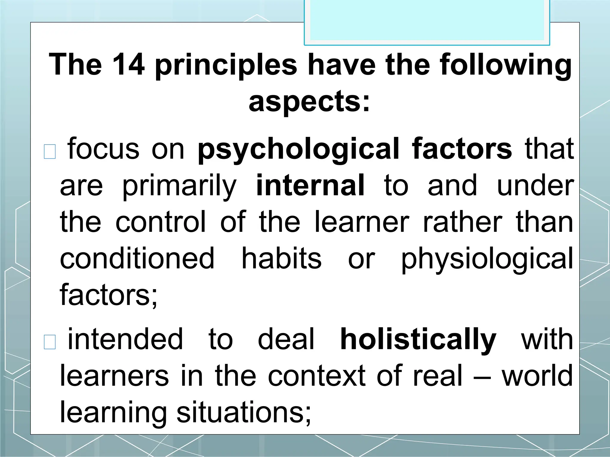 The 14 Learner Centered Principles Are Classified Into Four Categories 1 Metacognitive And