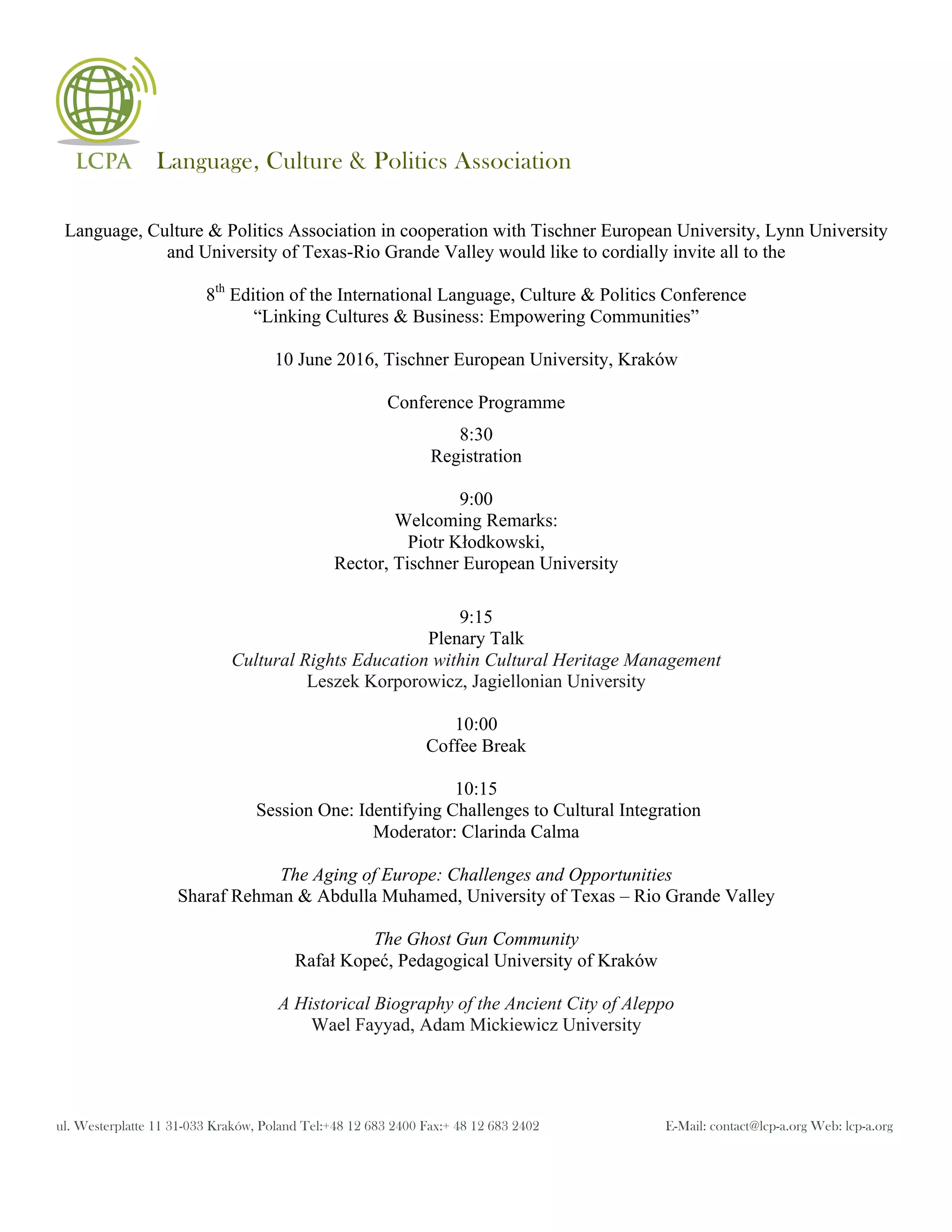 Language, Culture & Politics Association (LCP-A) Conference Program ...