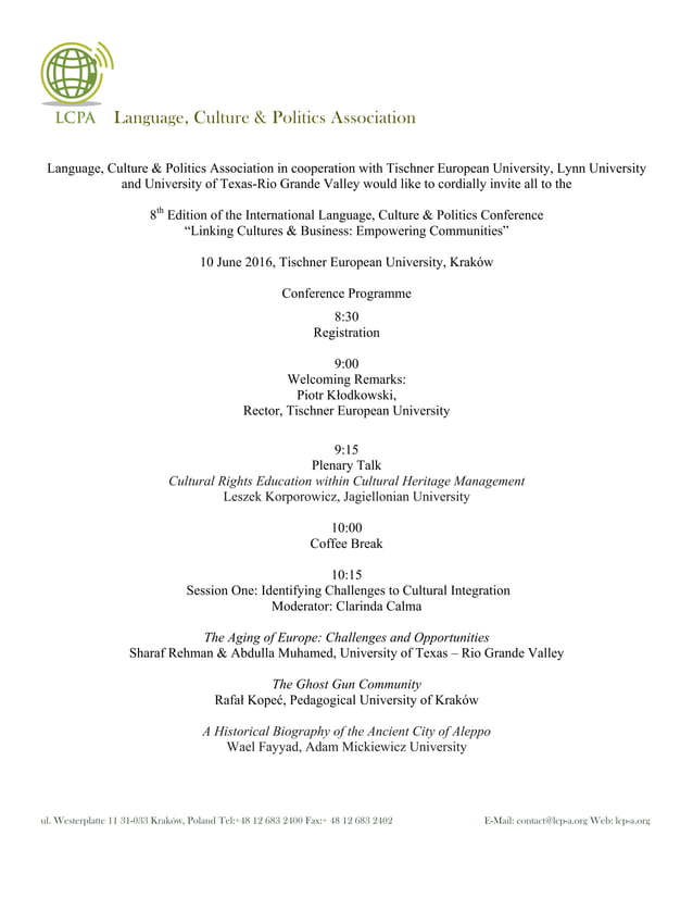 Language, Culture & Politics Association (LCP-A) Conference Program ...