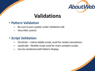 LiveCycle Scripting & Validations | PPTX | Web Development | Internet