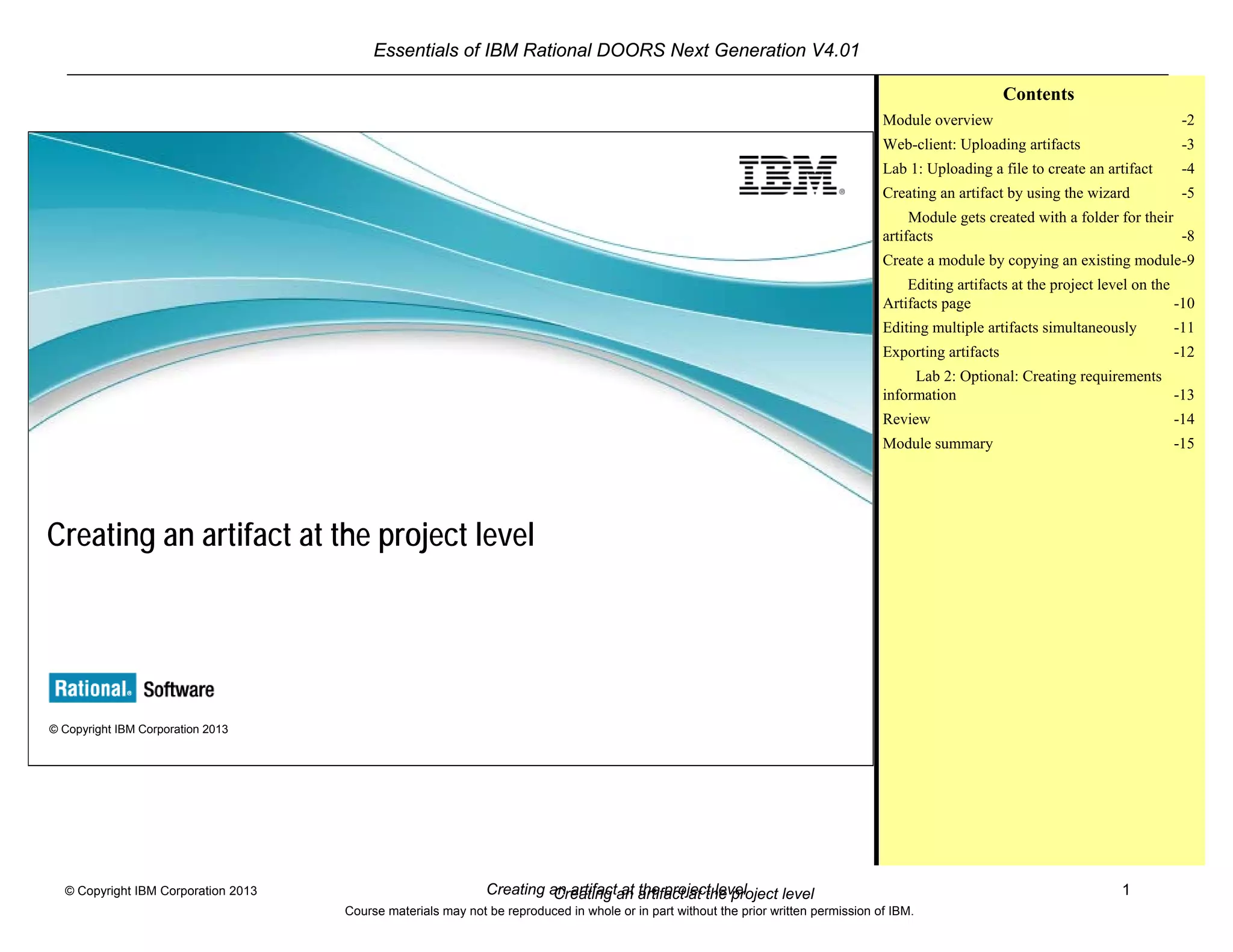 Creating an artifact at the project level | PDF