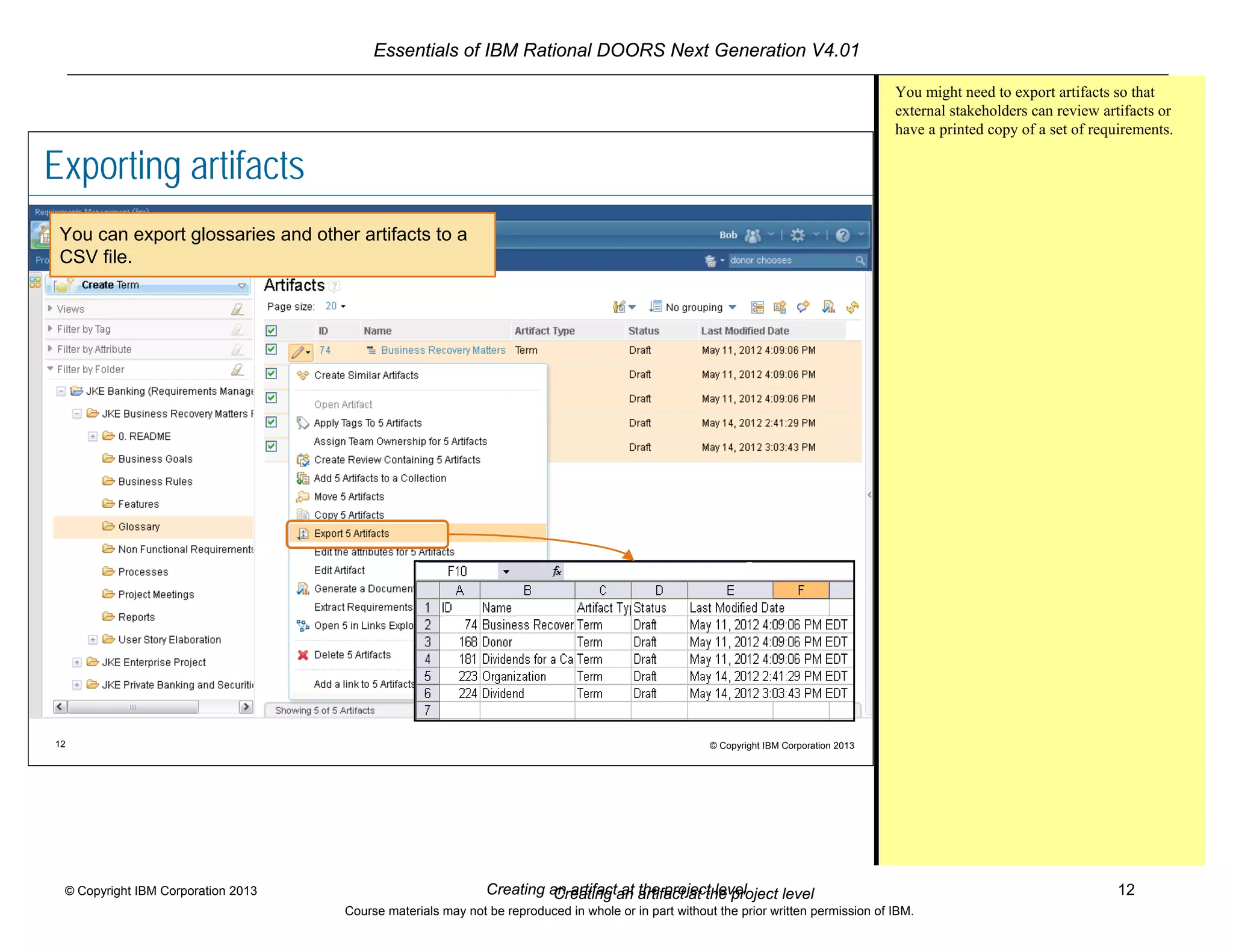 Creating an artifact at the project level | PDF
