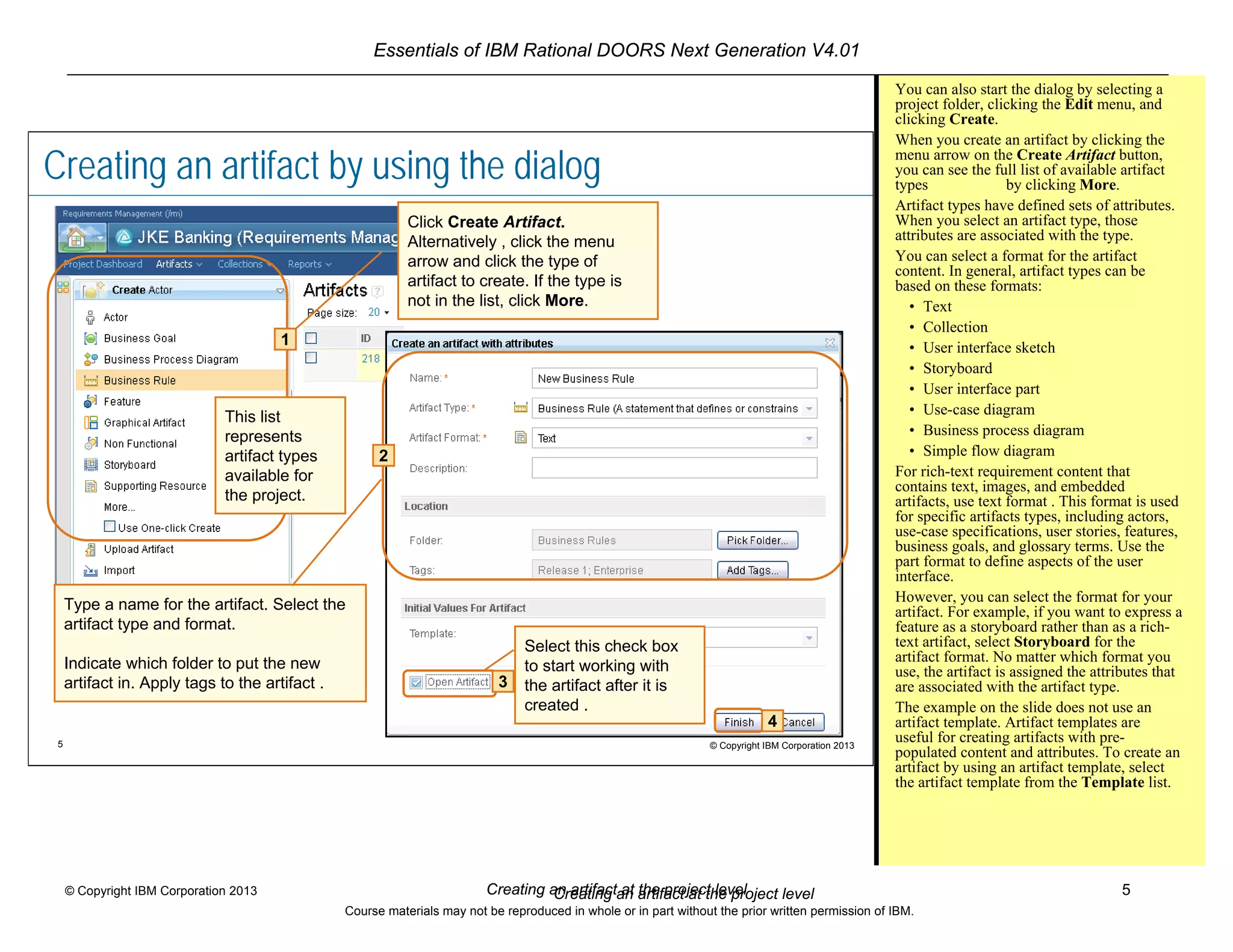 Creating an artifact at the project level | PDF