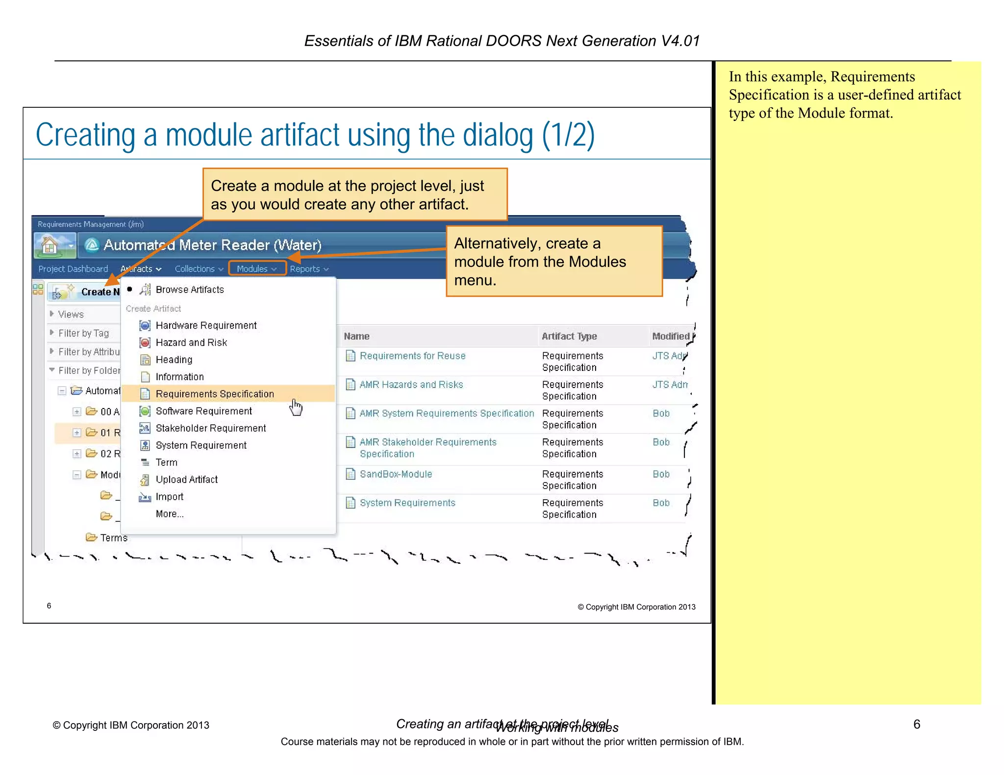 Creating an artifact at the project level | PPT