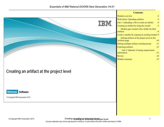 Creating an artifact at the project level | PPT