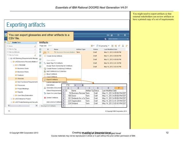 Creating an artifact at the project level | PPT