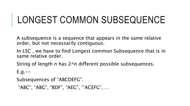 Longest Common Subsequence Lcs Algorithm