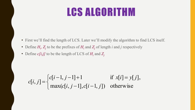 Longest Common Sub-sequence (LCS) | PPT | Free Download