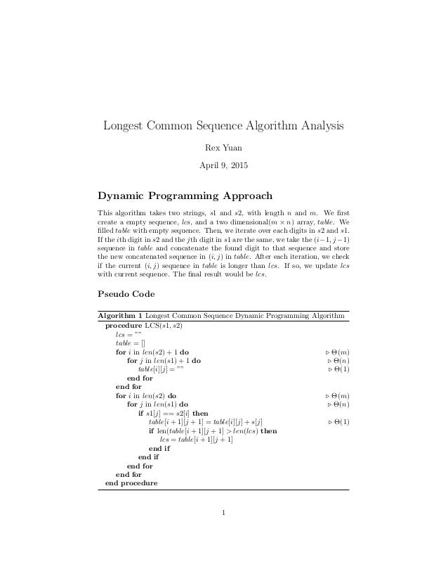 Longest Common Sequence Algorithm Analysis