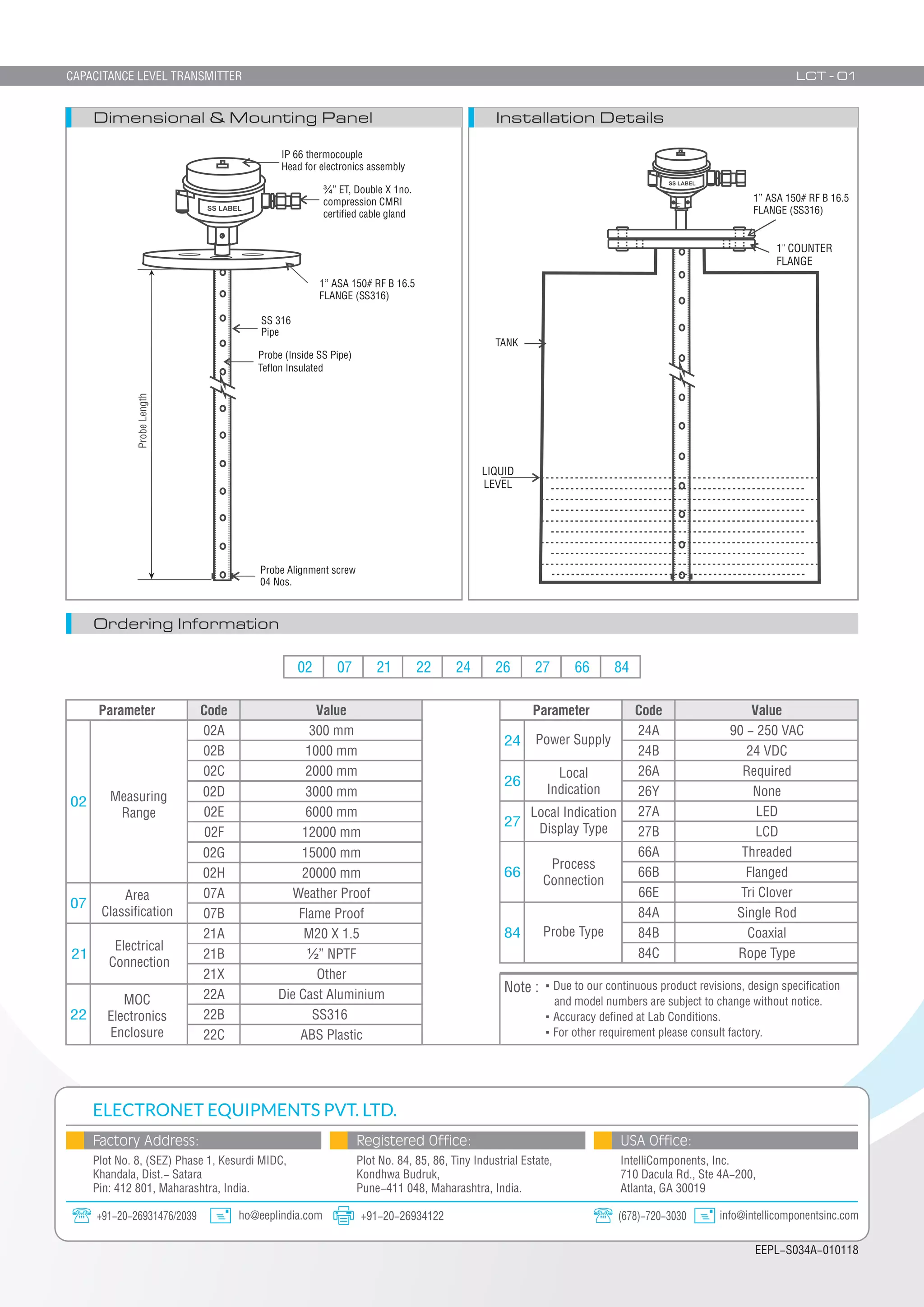 Capacitance Level Transmitter : LCT-01 | PDF
