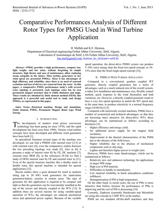 Comparative performances analysis of different rotor types for pmsg ...
