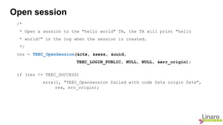 LCU14-103: How to create and run Trusted Applications on OP-TEE | PDF
