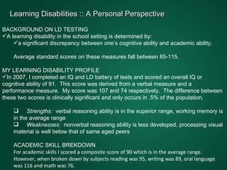 Learning Disabilities : An Academic & Personal Perspective | PPT