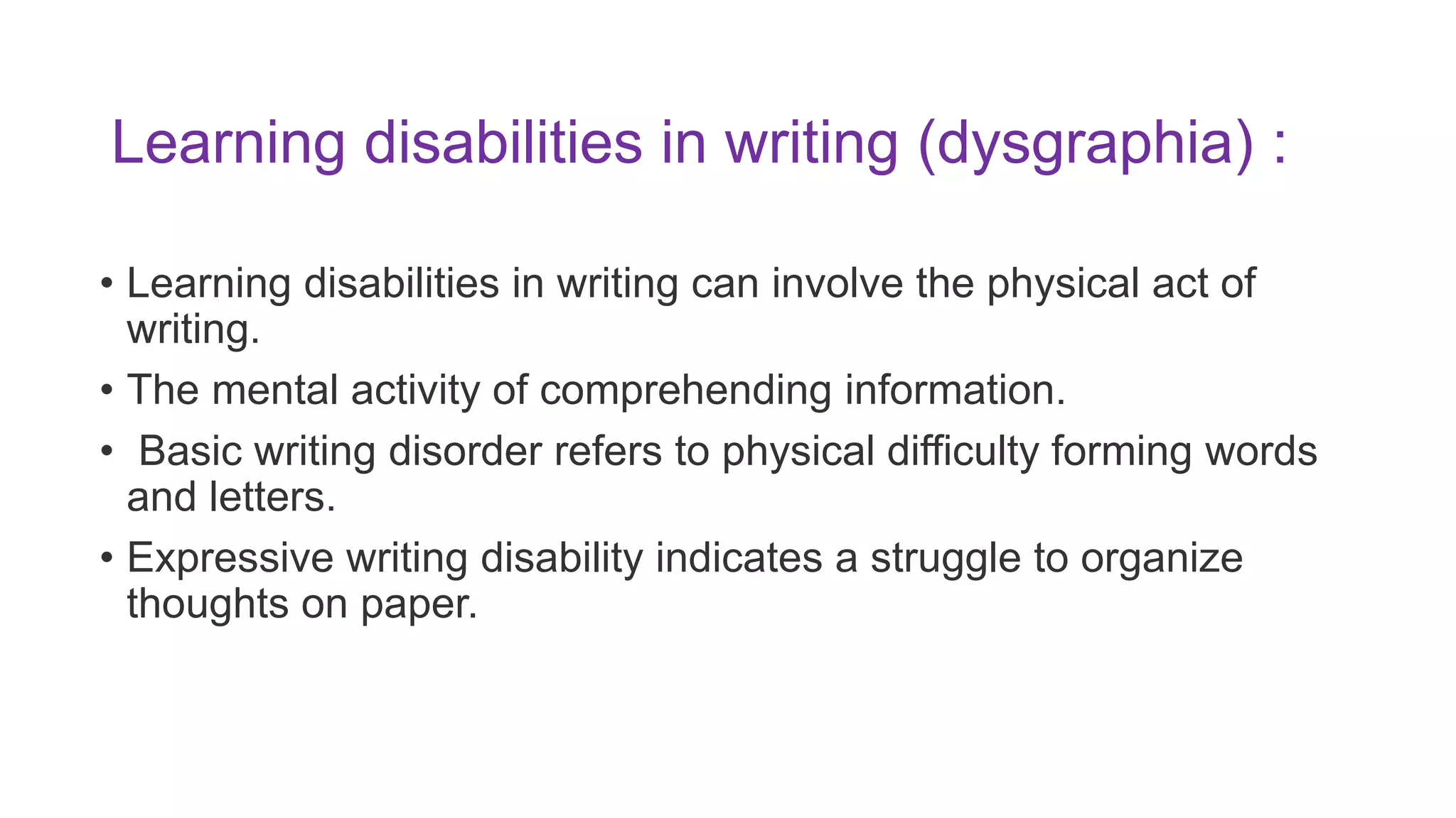 Learning Disabilities in writing | PPTX