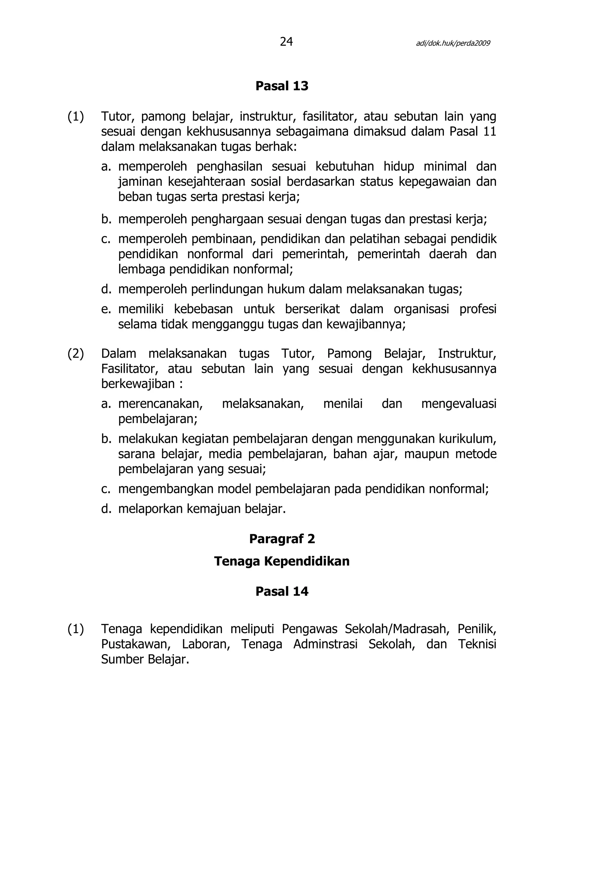 Ld 26 tahun_2009_perda_penyelenggaraan pendidikan | PDF