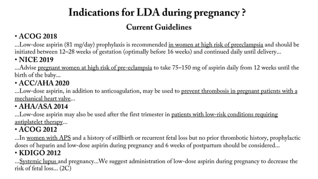Low dose aspirin use during pregnancy 2021 | PDF