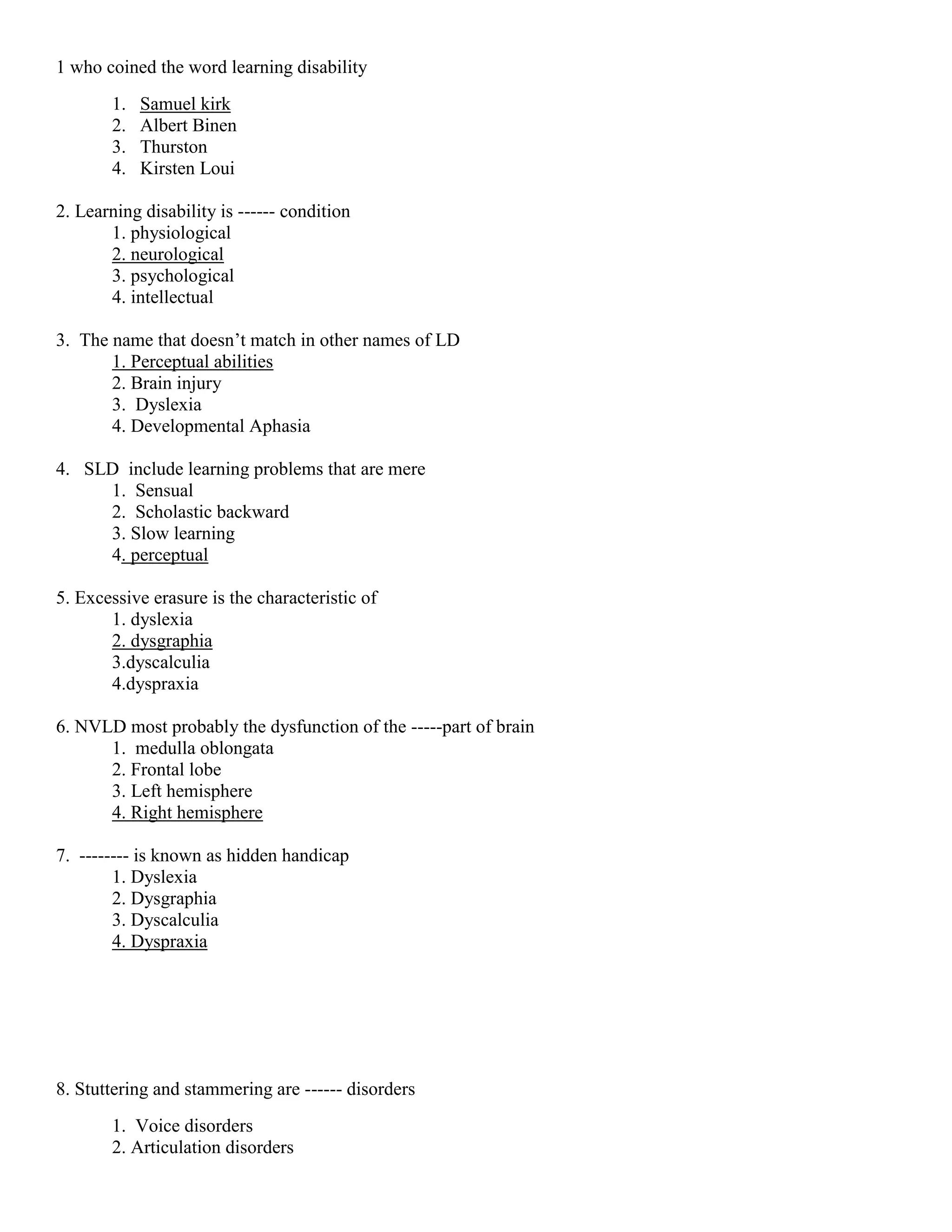 ld answer sheet.doc | Brain and Nervous System Disorders | Diseases and ...