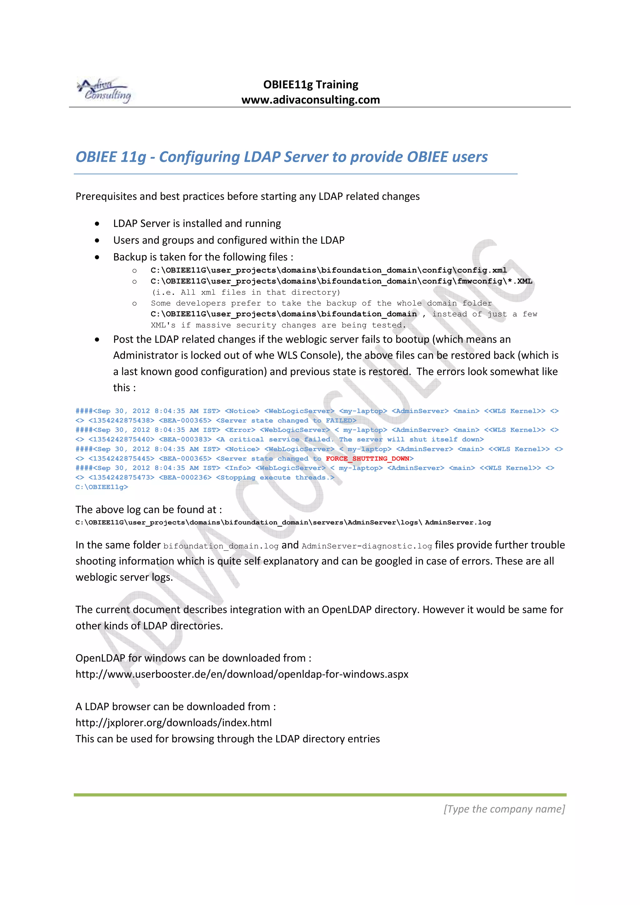 OBIEE 11g: Configuring LDAP Server | PDF