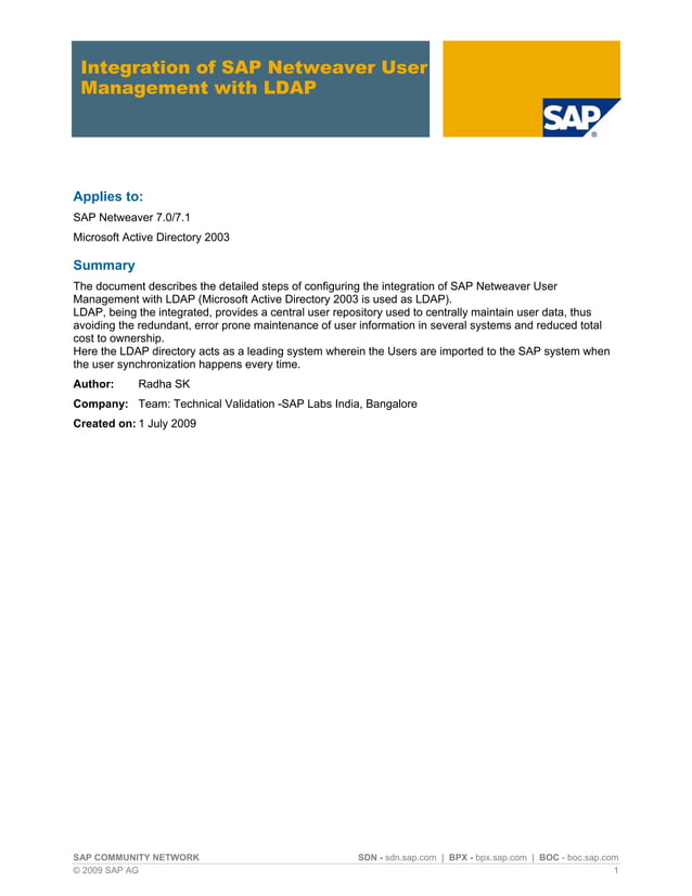 Ldap sync with sap(rfc) | PDF