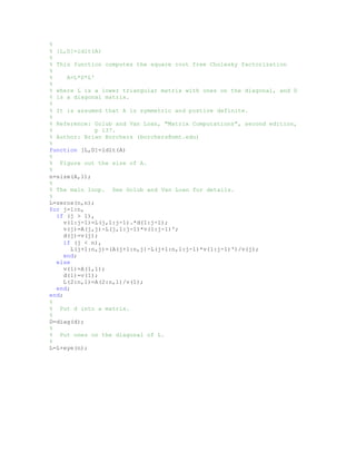 CODIGO MATLAB DE FACTORIZACION LDLt | PDF