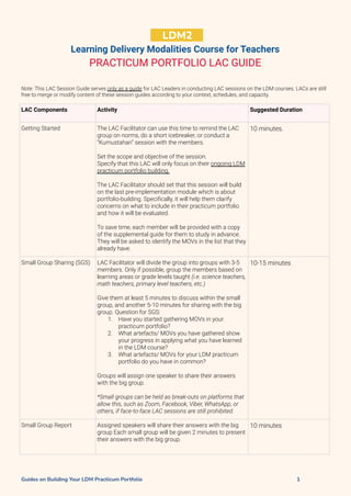 Ldm 2-teachers-guides-on-practicum-portfolio-building (1) | PDF | Workshops and Classes ...