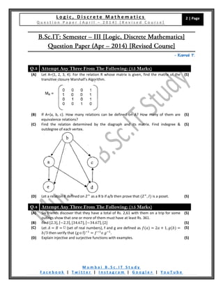 [Question Paper] Logic and Discrete Mathematics (Revised Course) [April ...