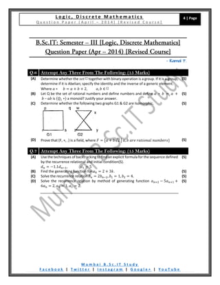 [Question Paper] Logic and Discrete Mathematics (Revised Course) [April ...
