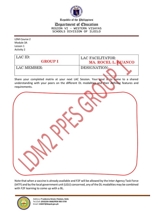 Learning Delivery Modalities Course 2: worksheets | PDF