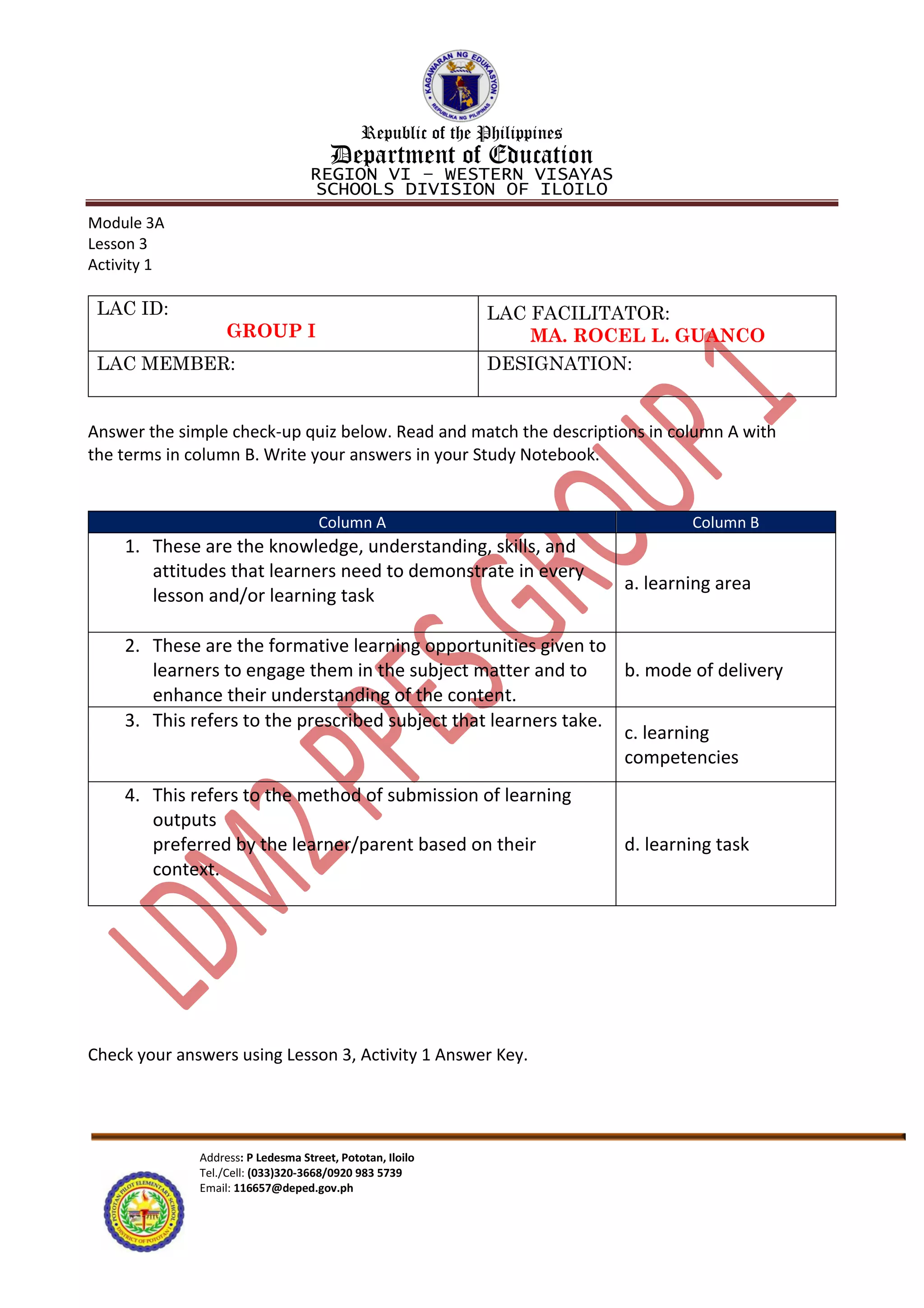 Learning Delivery Modalities Course 2: worksheets | PDF